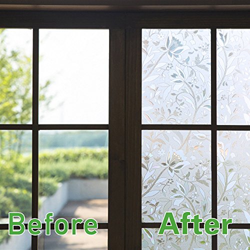 Niviy Excellent Quality 3D Static Cling Window Film Self Adhesive Window Covering Decorative Flower Privacy Film for Window 17.7" x 78.7"