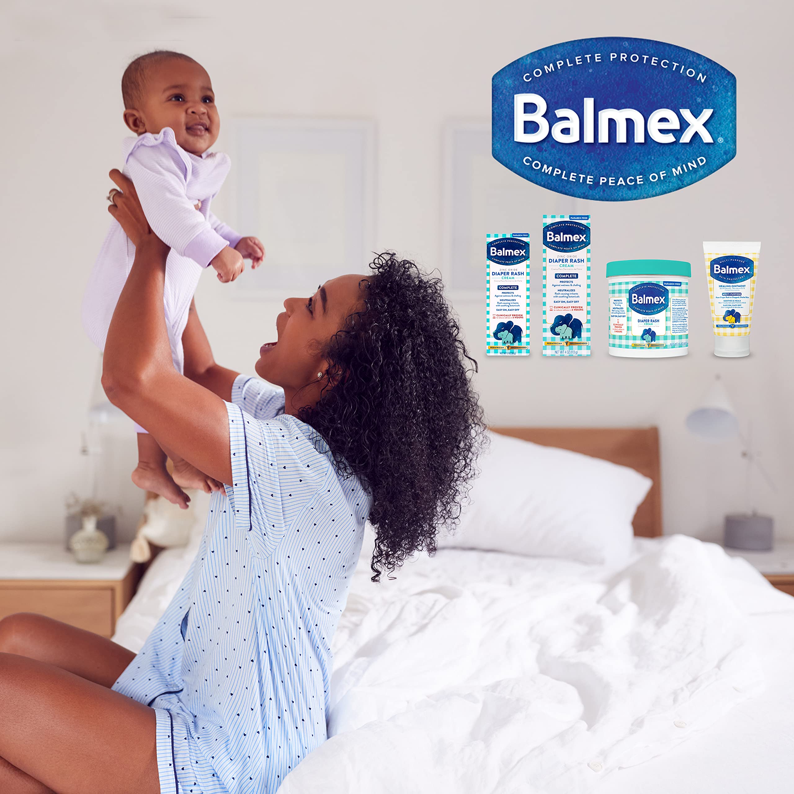 Balmex Complete Protection Baby Diaper Rash Cream with Zinc Oxide + Soothing Botanicals, 2 Ounce