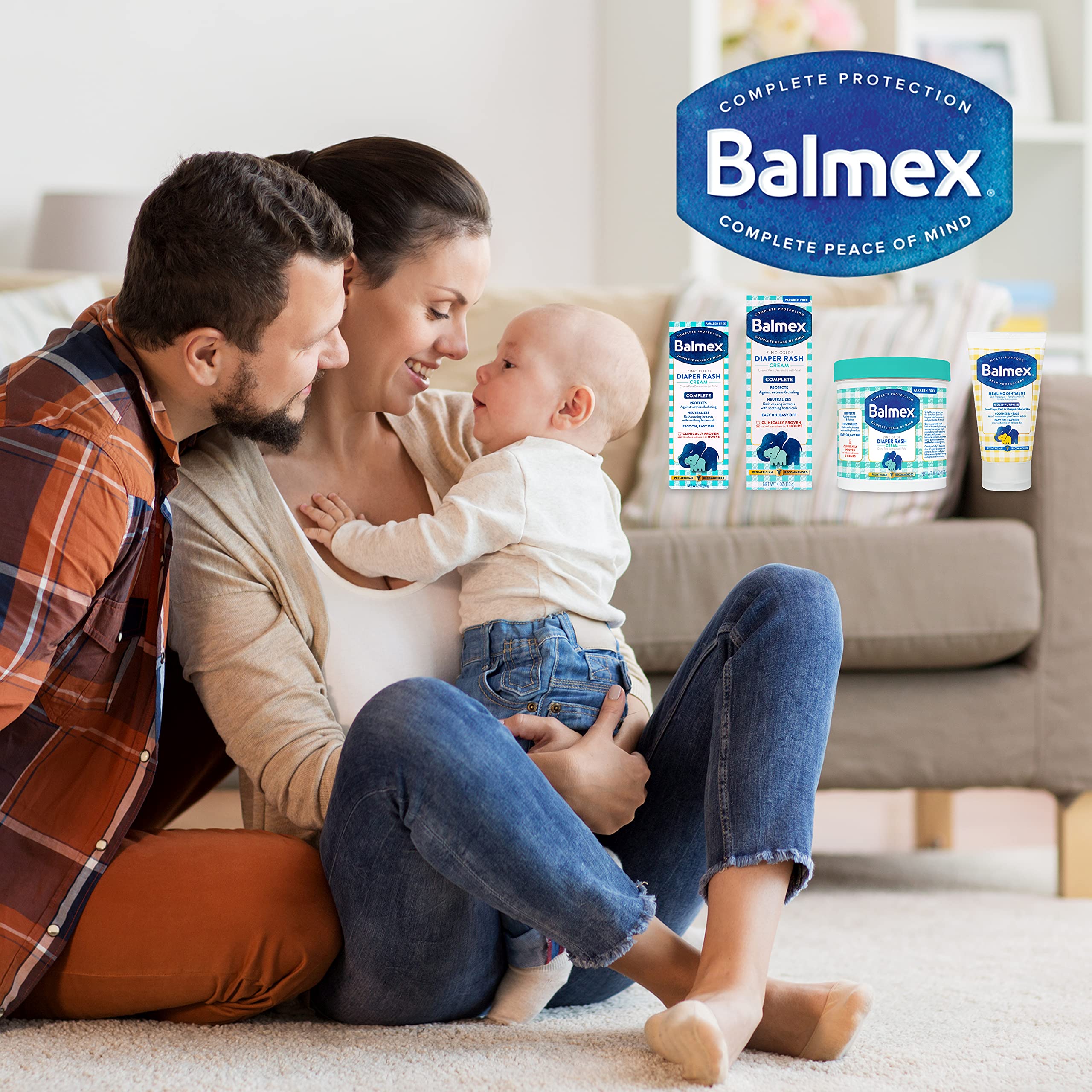 Balmex Complete Protection Baby Diaper Rash Cream with Zinc Oxide + Soothing Botanicals, 2 Ounce