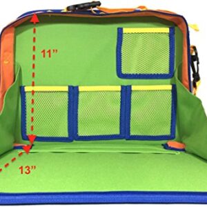 Kids Backseat Travel Tray Organizer Holds Crayons Markers an iPad Kindle or Other Tablet. Great for Road Trips and Travel used as a Lap Tray Writing Surface or as Access to Electronics for Kids Age 3+