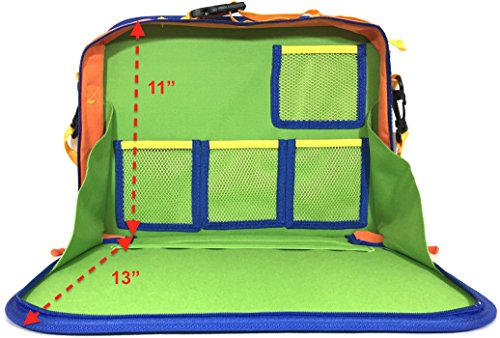 Kids Backseat Travel Tray Organizer Holds Crayons Markers an iPad Kindle or Other Tablet. Great for Road Trips and Travel used as a Lap Tray Writing Surface or as Access to Electronics for Kids Age 3+