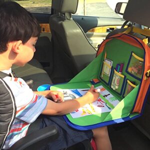 Kids Backseat Travel Tray Organizer Holds Crayons Markers an iPad Kindle or Other Tablet. Great for Road Trips and Travel used as a Lap Tray Writing Surface or as Access to Electronics for Kids Age 3+