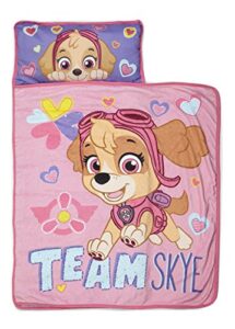 paw patrol team skye toddler nap-mat set - includes pillow and fleece blanket – great for girls napping during daycare or preschool - fits toddlers, pink