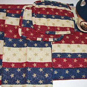 Stars & Stripes Patriotic Tea Towels (Set of 2) Made In USA 28" x 18" Patriotic Red Off-White Blue w/Glitter and Stars 100% Cotton