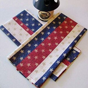 Stars & Stripes Patriotic Tea Towels (Set of 2) Made In USA 28" x 18" Patriotic Red Off-White Blue w/Glitter and Stars 100% Cotton