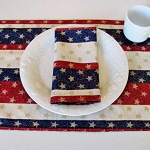 Stars & Stripes Patriotic Tea Towels (Set of 2) Made In USA 28" x 18" Patriotic Red Off-White Blue w/Glitter and Stars 100% Cotton