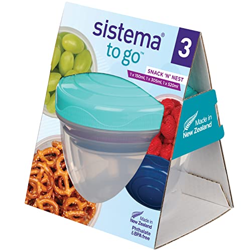 Sistema To Go Collection Snack 'N' Nest Food Storage Container, Color Received May Vary, Set of 3, 150 ml, 305 ml, 520 ml