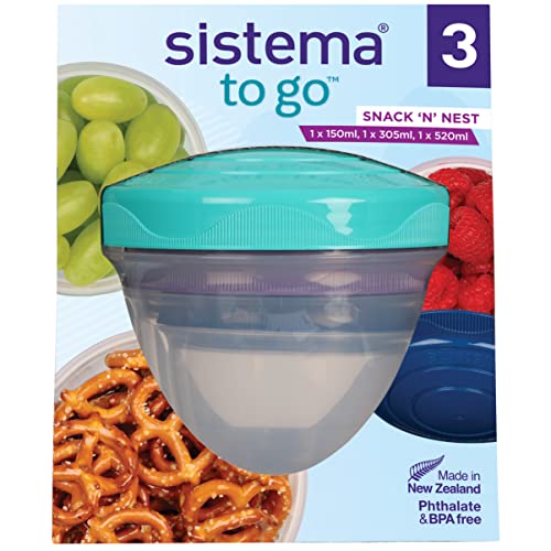 Sistema To Go Collection Snack 'N' Nest Food Storage Container, Color Received May Vary, Set of 3, 150 ml, 305 ml, 520 ml