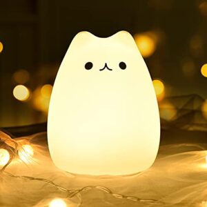 cute kitty night light, goline gifts for women teen girls baby,night lights for kids bedroom, cute christmas kitty silicone nightlights for children toddler.(multicolor light)