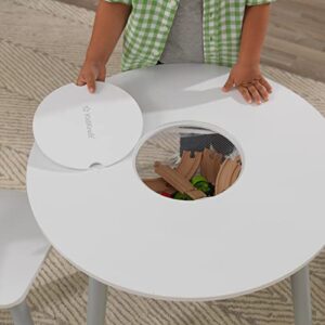 KidKraft Wooden Round Table & 2 Chair Set with Center Mesh Storage, Kids Furniture, Gray & White, Gift for Ages 3-6