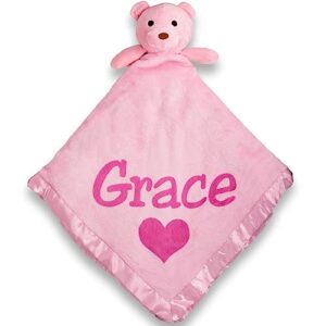 Custom Catch Personalized Teddy Bear Baby Blanket Gift for Girl - Pink