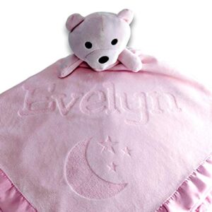 Custom Catch Personalized Teddy Bear Baby Blanket Gift for Girl - Pink