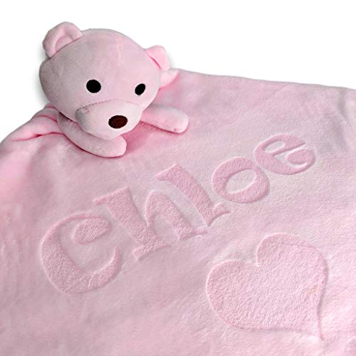 Custom Catch Personalized Teddy Bear Baby Blanket Gift for Girl - Pink