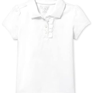 The Children's Place girls And Toddler Short Sleeve Ruffle Pique School Uniform Polo Shirt, White Single, 5T US