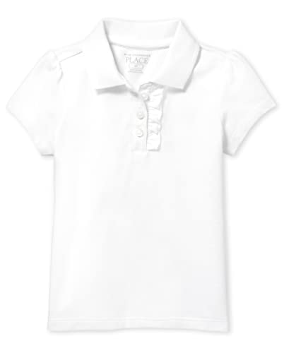 The Children's Place girls And Toddler Short Sleeve Ruffle Pique School Uniform Polo Shirt, White Single, 5T US