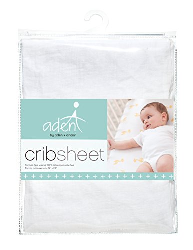 aden + anais Essentials Classic Crib Sheet, 100% Cotton Muslin, Super Soft, Breathable, Tailored Snug Fit, Solid White