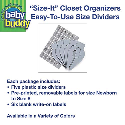 Size-It Closet Organizers By Baby Buddy - Baby Clothes Closet Dividers – Nursery Clothing Organization For Babies And Kids, Newborn Up To Size 8, Clothes Divider For Closet, Gray, 5 Count