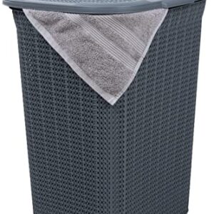 Wicker Laundry Hamper With Lid 50 Liter - Grey Laundry Basket 1.40 Bushel Durable Bin With Cutout Handles - Easy Storage Dirty Cloths in Washroom Bathroom, Or Bedroom. By Superio