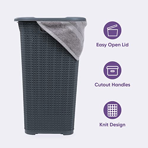 Wicker Laundry Hamper With Lid 50 Liter - Grey Laundry Basket 1.40 Bushel Durable Bin With Cutout Handles - Easy Storage Dirty Cloths in Washroom Bathroom, Or Bedroom. By Superio