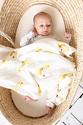 CuddleBug Muslin Baby Swaddle Blankets for Boys and Girls Size Large 4 x 4 Feet – Muslin Cotton 4 Pack (Safari Friends)