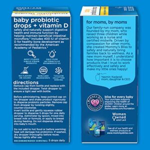 Mommy's Bliss Baby Probiotic Drops + Vitamin D, Supports Digestive Health and Immunity, 400IU Vitamin D for Healthy Bone Development, Newborns +, Flavorless, 0.34 Fl Oz (30 Servings)