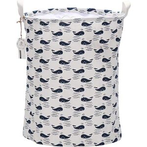 sea team 19.7" x 15.7" large sized folding cylindric waterproof coating canvas fabric laundry hamper storage basket with drawstring cover, whale