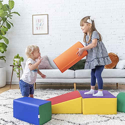 ECR4Kids SoftZone Climb and Crawl Activity Playset, Lightweight Foam Shapes for Climbing, Crawling and Sliding, Safe Foam Playset for Toddlers and Preschoolers, 5-Piece - Assorted