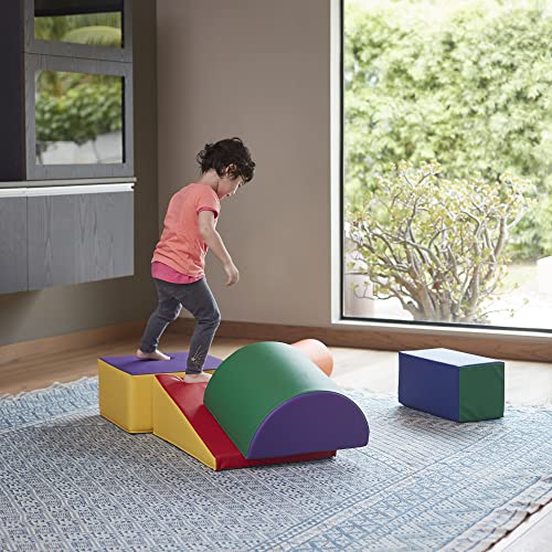 ECR4Kids SoftZone Climb and Crawl Activity Playset, Lightweight Foam Shapes for Climbing, Crawling and Sliding, Safe Foam Playset for Toddlers and Preschoolers, 5-Piece - Assorted