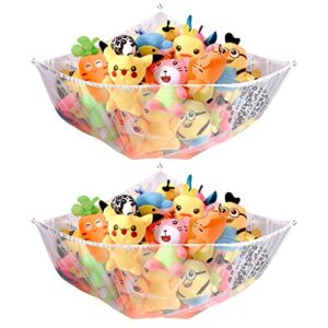 stuffed animal hammock, 2 pack, nursery and playroom jumbo toy storage net organizer for plush toys, kids bedroom décor, rip-resistant stuff animals holder with hanging hardware by ziz home