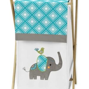 Sweet Jojo Designs Baby/Kids Clothes Laundry Hamper for Turquoise Blue Gray and White Mod Elephant Girl or Boy Bedding