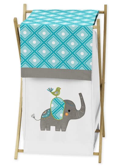 Sweet Jojo Designs Baby/Kids Clothes Laundry Hamper for Turquoise Blue Gray and White Mod Elephant Girl or Boy Bedding