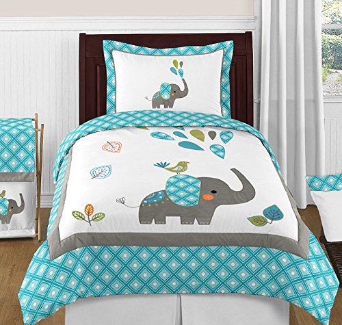 Sweet Jojo Designs Baby/Kids Clothes Laundry Hamper for Turquoise Blue Gray and White Mod Elephant Girl or Boy Bedding