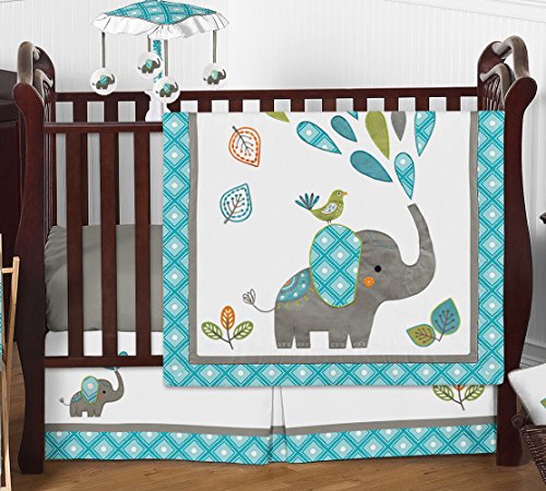 Sweet Jojo Designs Baby/Kids Clothes Laundry Hamper for Turquoise Blue Gray and White Mod Elephant Girl or Boy Bedding