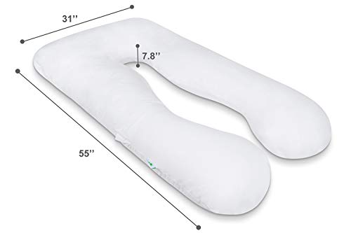 Meiz Premium U Shape Comfortable Pregnancy Pillow Maternity Pillow for Side Sleeping for Growing Tummy Support,Plus 100% Cotton Zipper Removable Cover(White)