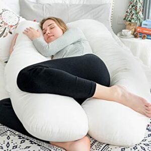 Meiz Premium U Shape Comfortable Pregnancy Pillow Maternity Pillow for Side Sleeping for Growing Tummy Support,Plus 100% Cotton Zipper Removable Cover(White)