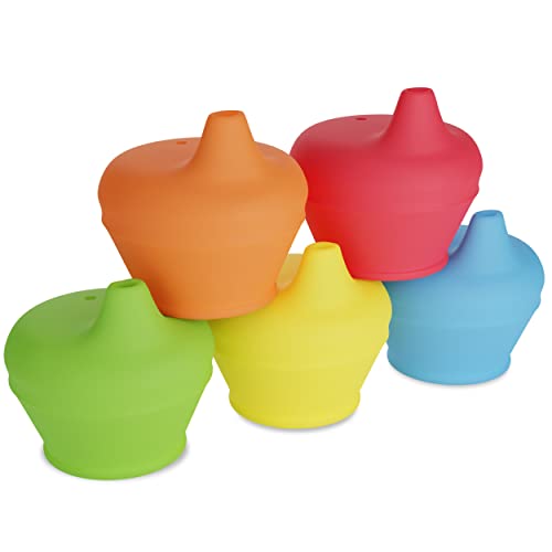 Sippy Cup Lids by Healthy Sprouts - (5 Pack) – Spill Proof Silicone Sippy Lids - Great for Toddlers, Infants, Babies (Red, Blue, Yellow)