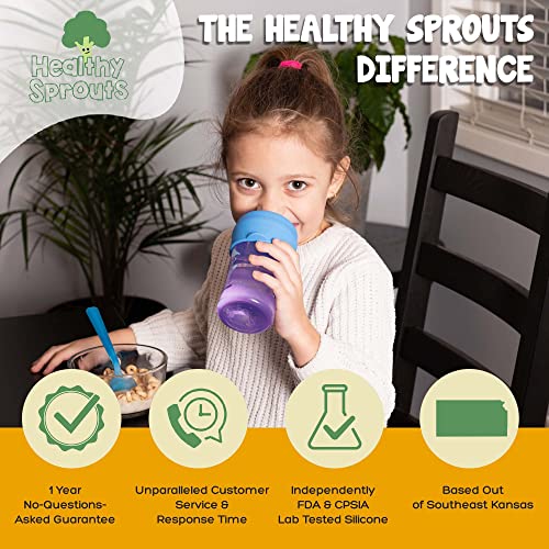 Sippy Cup Lids by Healthy Sprouts - (5 Pack) – Spill Proof Silicone Sippy Lids - Great for Toddlers, Infants, Babies (Red, Blue, Yellow)