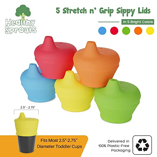 Sippy Cup Lids by Healthy Sprouts - (5 Pack) – Spill Proof Silicone Sippy Lids - Great for Toddlers, Infants, Babies (Red, Blue, Yellow)