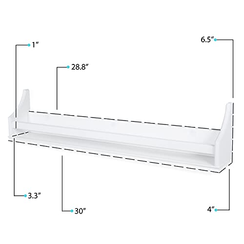 Nursery Décor Wall Shelves – 3 Shelf Set – White Long Crown Molding Floating Bookshelves for Baby & Kids Room, Book Organizer Storage Ledge, Display Holder for Toys, CDs, Baby Monitor