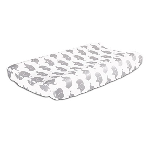 Grey Elephant Print Cotton Changing Pad Cover by The Peanut Shell