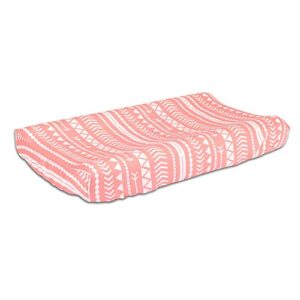 coral pink tribal print 100% cotton changing pad cover by the peanut shell