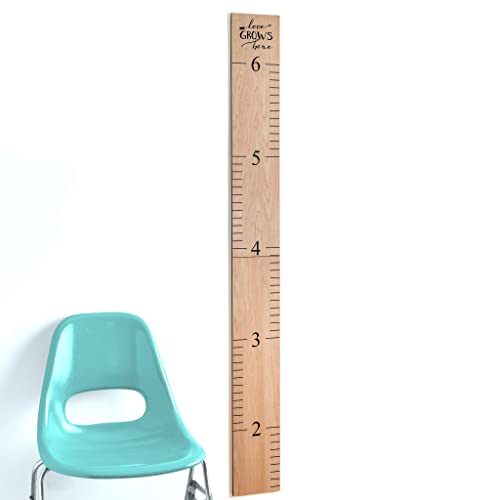 Headwaters Studio Wooden Ruler Growth Chart for Kids, Boys & Girls - Height Chart & Height Measurement for Wall - Kids Nursery Wall Decor & Room Hanging Wall Decor - Love Grows Here - Gray