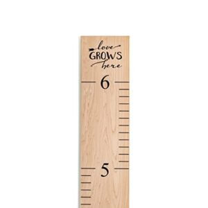 Headwaters Studio Wooden Ruler Growth Chart for Kids, Boys & Girls - Height Chart & Height Measurement for Wall - Kids Nursery Wall Decor & Room Hanging Wall Decor - Love Grows Here - Gray