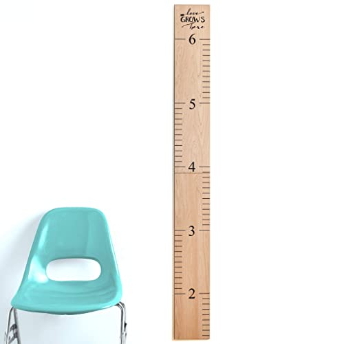 Headwaters Studio Wooden Ruler Growth Chart for Kids, Boys & Girls - Height Chart & Height Measurement for Wall - Kids Nursery Wall Decor & Room Hanging Wall Decor - Love Grows Here - Gray