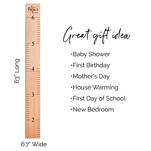 Headwaters Studio Wooden Ruler Growth Chart for Kids, Boys & Girls - Height Chart & Height Measurement for Wall - Kids Nursery Wall Decor & Room Hanging Wall Decor - Love Grows Here - Gray