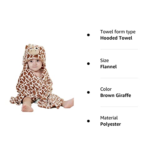 Baby Hooded Bathrobe Animal Bathrobe Fleece Blanket (Brown Giraffe)