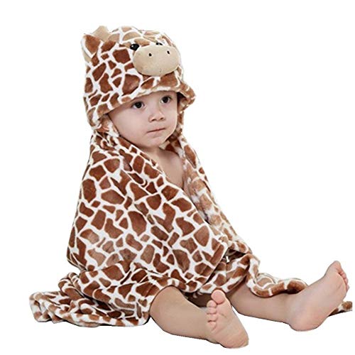 Baby Hooded Bathrobe Animal Bathrobe Fleece Blanket (Brown Giraffe)