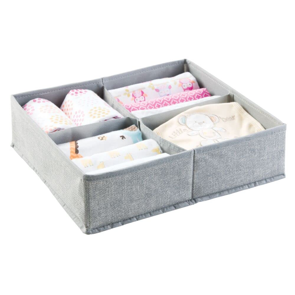 mDesign Soft Fabric Dresser Drawer and Closet Storage Organizer Set for Child/Kids Room, Nursery, Playroom - 4 Pieces, 10 Compartments, Set of 2 - Textured Print - Gray