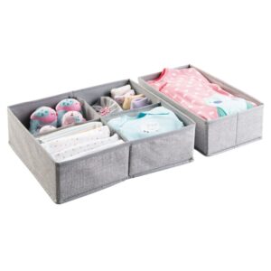 mDesign Soft Fabric Dresser Drawer and Closet Storage Organizer Set for Child/Kids Room, Nursery, Playroom - 4 Pieces, 10 Compartments, Set of 2 - Textured Print - Gray