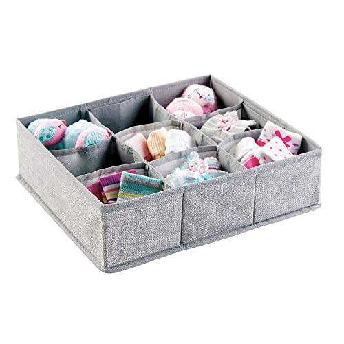 mDesign Soft Fabric 9 Section Dresser Drawer and Closet Storage Organizer for Child/Kids Room, Nursery, Playroom - Divided Large Organizer Bin - Textured Print with Solid Trim, 2 Pack - Gray